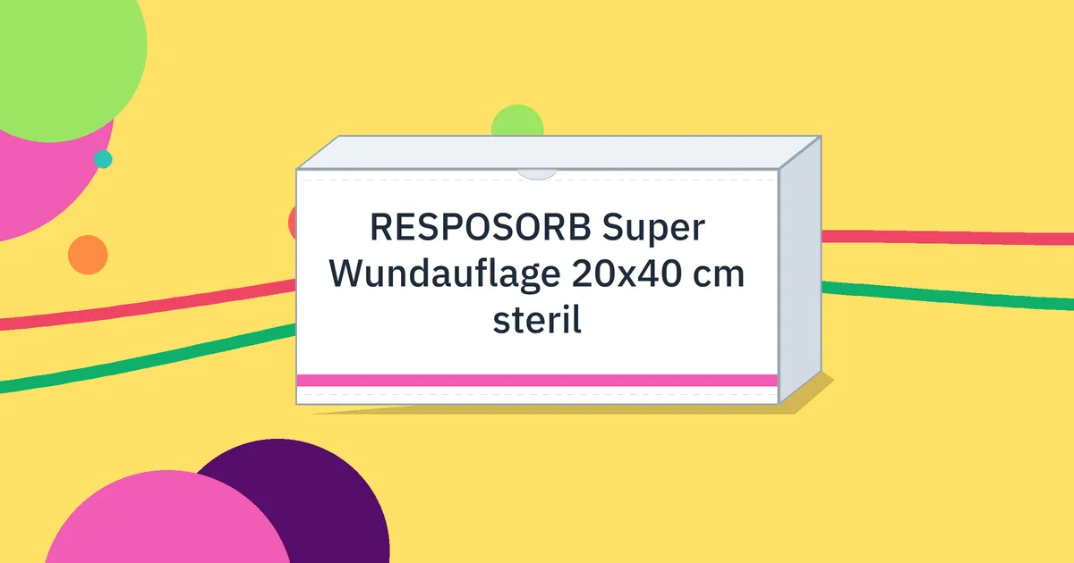 Symbolbild: Packung mit der Aufschrift RESPOSORB Super Wundauflage 20x40 cm steril (PZN 12472218) – Verfügbarkeit und Bezug in Apotheken in Frankfurt am Main
