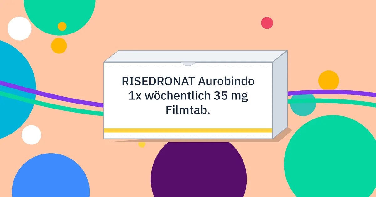 Symbolbild: Packung mit der Aufschrift RISEDRONAT Aurobindo 1x wöchentlich 35 mg Filmtab. (PZN 15205073) – Verfügbarkeit und Bezug in Apotheken in Frankfurt am Main