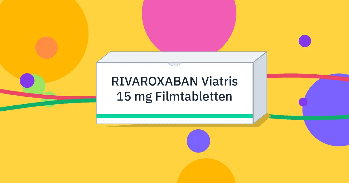 Symbolbild: Packung mit der Aufschrift RIVAROXABAN Viatris 15 mg Filmtabletten (PZN 18600634) – Verfügbarkeit und Bezug in Apotheken in Frankfurt am Main