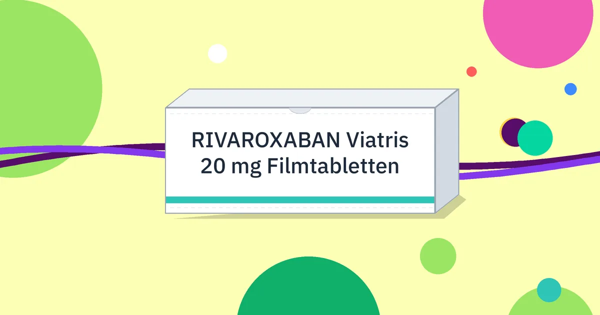 Symbolbild: Packung mit der Aufschrift RIVAROXABAN Viatris 20 mg Filmtabletten (PZN 18600580) – Verfügbarkeit und Bezug in Apotheken in Frankfurt am Main