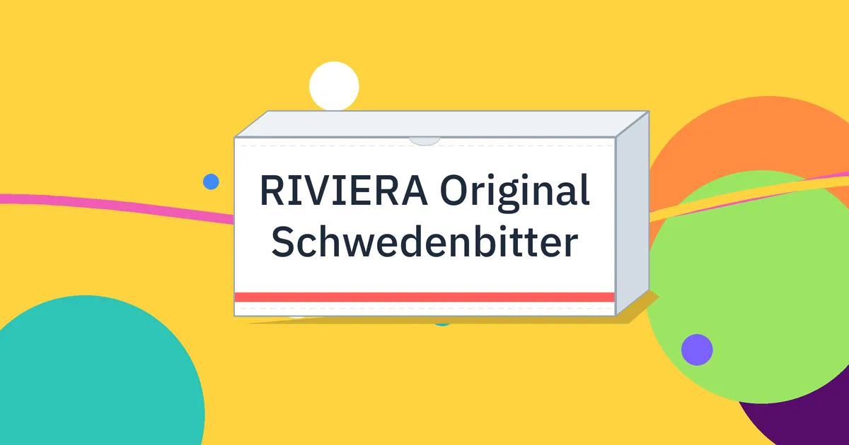 Symbolbild: Packung mit der Aufschrift RIVIERA Original Schwedenbitter (PZN 19992659) – Verfügbarkeit und Bezug in Apotheken in Frankfurt am Main