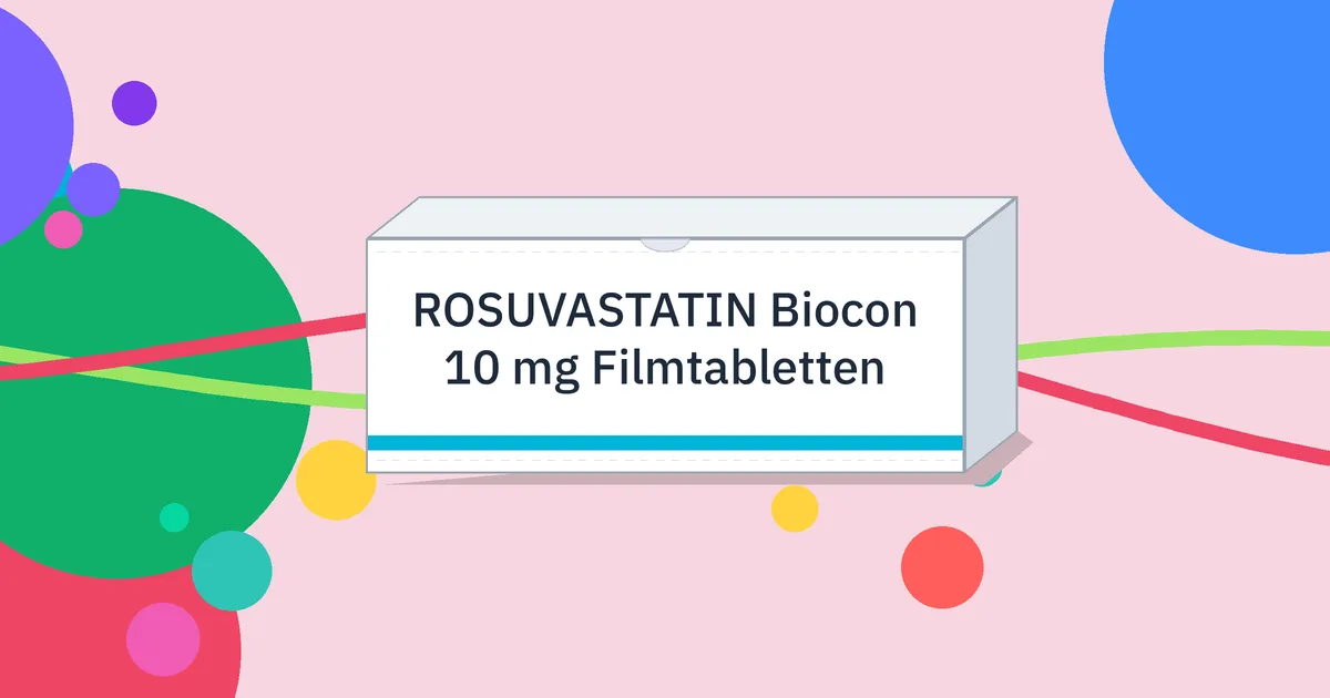 Symbolbild: Packung mit der Aufschrift ROSUVASTATIN Biocon 10 mg Filmtabletten (PZN 17857650) – Verfügbarkeit und Bezug in Apotheken in Frankfurt am Main