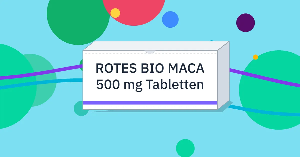 Symbolbild: Packung mit der Aufschrift ROTES BIO MACA 500 mg Tabletten (PZN 11073290) – Verfügbarkeit und Bezug in Apotheken in Frankfurt am Main