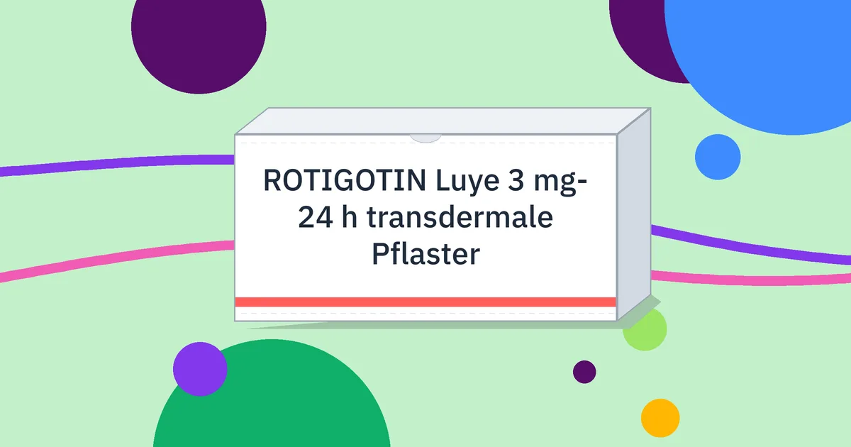 Symbolbild: Packung mit der Aufschrift ROTIGOTIN Luye 3 mg-24 h transdermale Pflaster (PZN 19379290) – Verfügbarkeit und Bezug in Apotheken in Frankfurt am Main