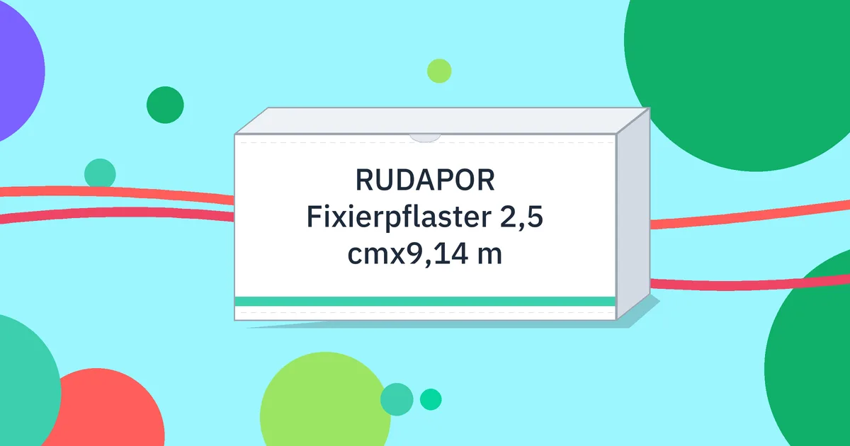 Symbolbild: Packung mit der Aufschrift RUDAPOR Fixierpflaster 2,5 cmx9,14 m (PZN 15892895) – Verfügbarkeit und Bezug in Apotheken in Frankfurt am Main