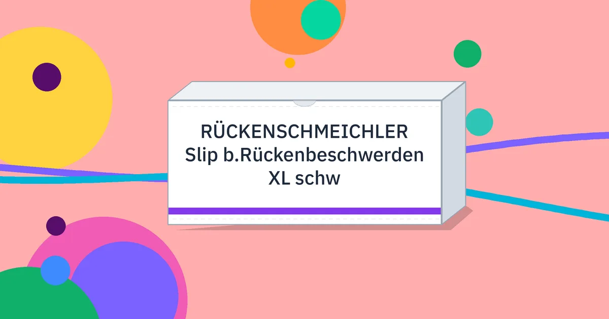 Symbolbild: Packung mit der Aufschrift RÜCKENSCHMEICHLER Slip b.Rückenbeschwerden XL schw (PZN 16127820) – Verfügbarkeit und Bezug in Apotheken in Frankfurt am Main