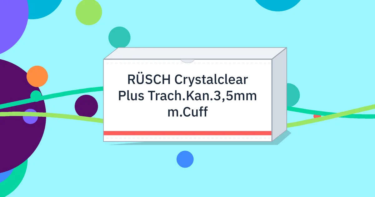 Symbolbild: Packung mit der Aufschrift RÜSCH Crystalclear Plus Trach.Kan.3,5mm m.Cuff (PZN 03431309) – Verfügbarkeit und Bezug in Apotheken in Frankfurt am Main