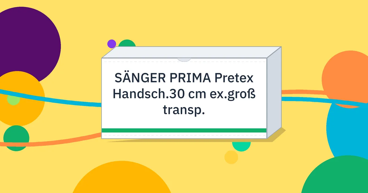 Symbolbild: Packung mit der Aufschrift SÄNGER PRIMA Pretex Handsch.30 cm ex.groß transp. (PZN 00774316) – Verfügbarkeit und Bezug in Apotheken in Frankfurt am Main