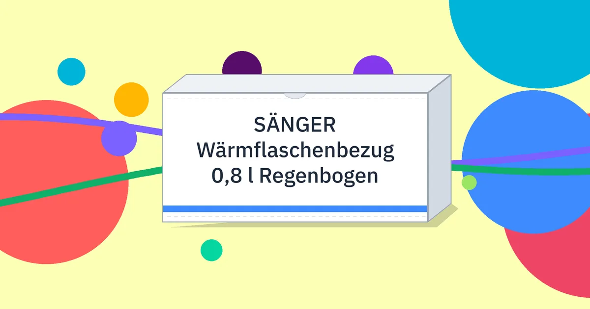 Symbolbild: Packung mit der Aufschrift SÄNGER Wärmflaschenbezug 0,8 l Regenbogen (PZN 19995379) – Verfügbarkeit und Bezug in Apotheken in Frankfurt am Main