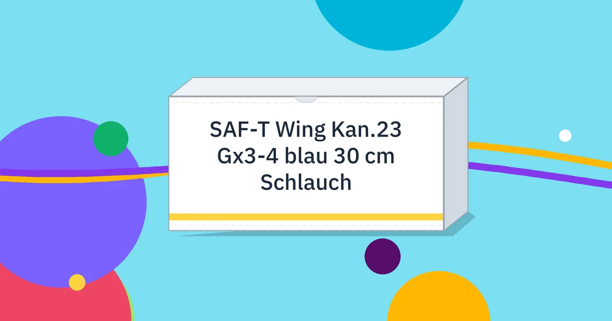 Symbolbild: Packung mit der Aufschrift SAF-T Wing Kan.23 Gx3-4 blau 30 cm Schlauch (PZN 00879216) – Verfügbarkeit und Bezug in Apotheken in Frankfurt am Main