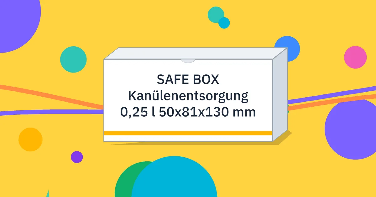 Symbolbild: Packung mit der Aufschrift SAFE BOX Kanülenentsorgung 0,25 l 50x81x130 mm (PZN 13909522) – Verfügbarkeit und Bezug in Apotheken in Frankfurt am Main