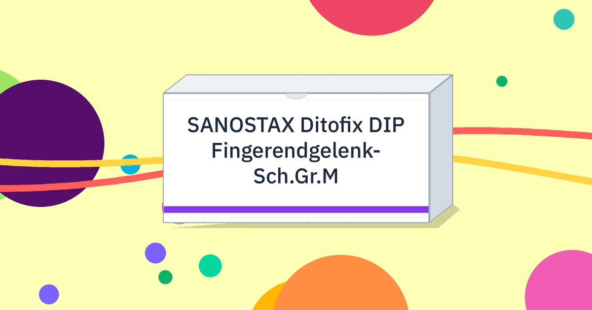 Symbolbild: Packung mit der Aufschrift SANOSTAX Ditofix DIP Fingerendgelenk-Sch.Gr.M (PZN 11604706) – Verfügbarkeit und Bezug in Apotheken in Frankfurt am Main