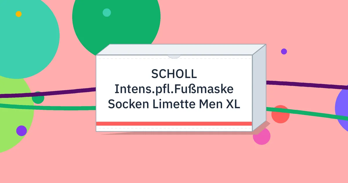 Symbolbild: Packung mit der Aufschrift SCHOLL Intens.pfl.Fußmaske Socken Limette Men XL (PZN 18296685) – Verfügbarkeit und Bezug in Apotheken in Frankfurt am Main