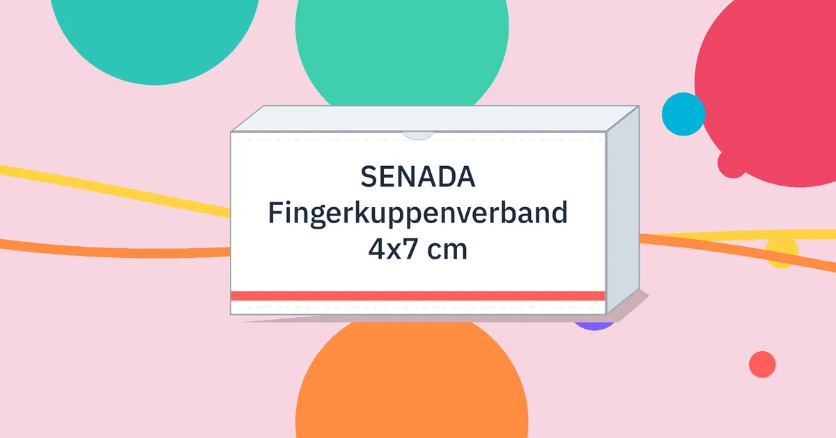 Symbolbild: Packung mit der Aufschrift SENADA Fingerkuppenverband 4x7 cm (PZN 05856622) – Verfügbarkeit und Bezug in Apotheken in Frankfurt am Main
