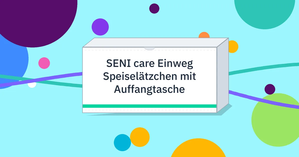 Symbolbild: Packung mit der Aufschrift SENI care Einweg Speiselätzchen mit Auffangtasche (PZN 15658745) – Verfügbarkeit und Bezug in Apotheken in Frankfurt am Main