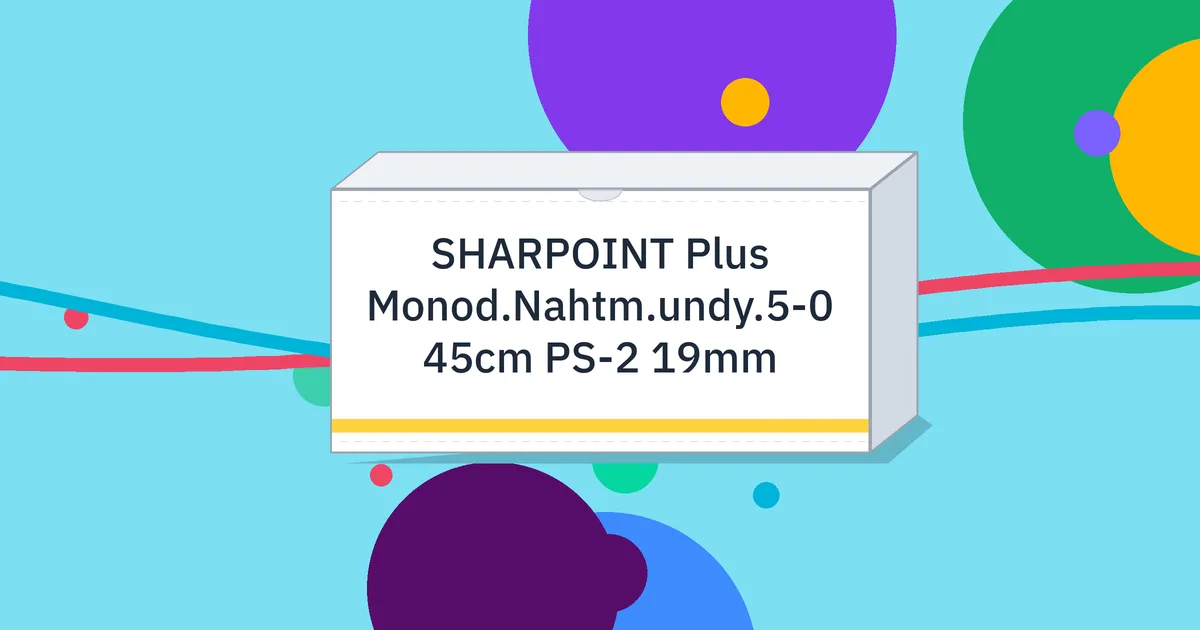 Symbolbild: Packung mit der Aufschrift SHARPOINT Plus Monod.Nahtm.undy.5-0 45cm PS-2 19mm (PZN 17986643) – Verfügbarkeit und Bezug in Apotheken in Frankfurt am Main