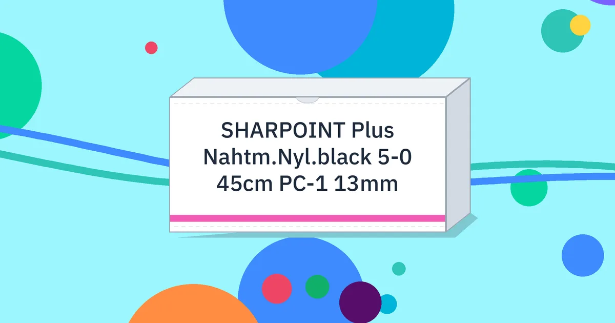 Symbolbild: Packung mit der Aufschrift SHARPOINT Plus Nahtm.Nyl.black 5-0 45cm PC-1 13mm (PZN 17984466) – Verfügbarkeit und Bezug in Apotheken in Frankfurt am Main
