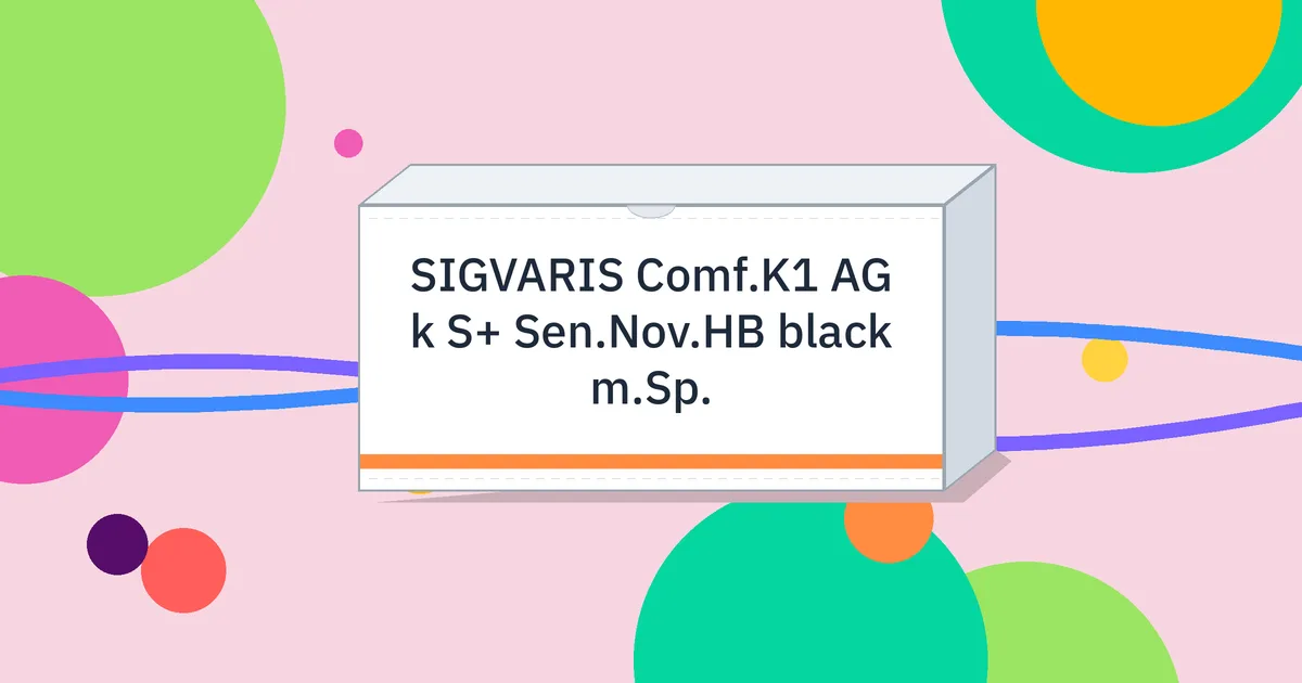 Symbolbild: Packung mit der Aufschrift SIGVARIS Comf.K1 AG k S+ Sen.Nov.HB black m.Sp. (PZN 17104583) – Verfügbarkeit und Bezug in Apotheken in Frankfurt am Main