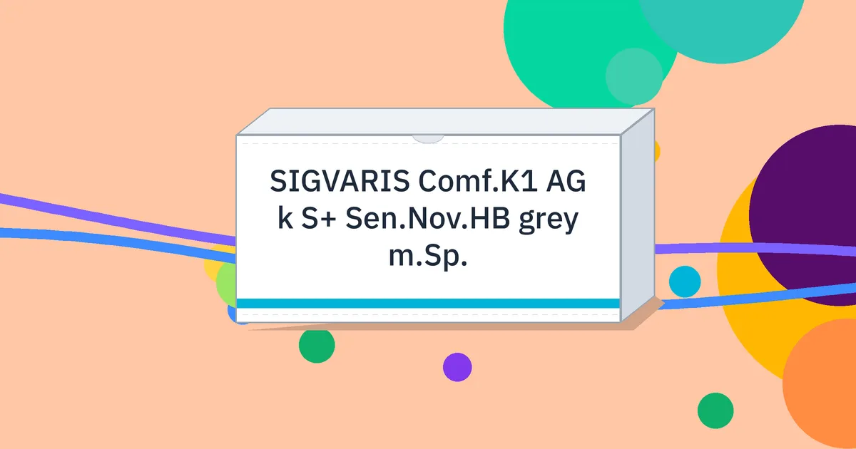 Symbolbild: Packung mit der Aufschrift SIGVARIS Comf.K1 AG k S+ Sen.Nov.HB grey m.Sp. (PZN 17101024) – Verfügbarkeit und Bezug in Apotheken in Frankfurt am Main