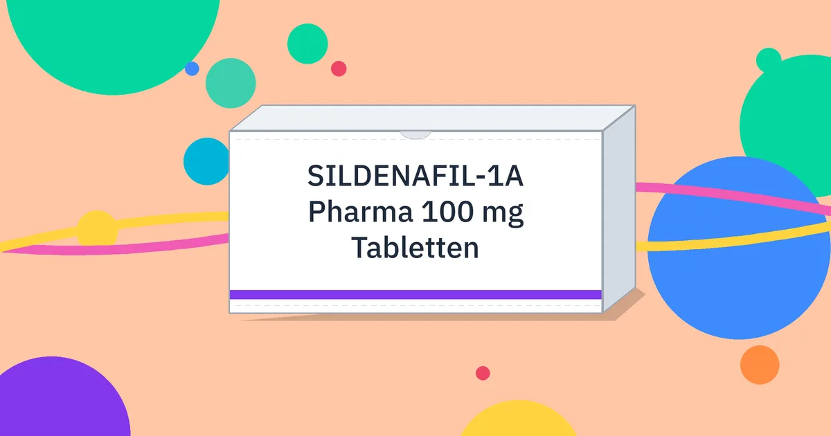 Symbolbild: Packung mit der Aufschrift SILDENAFIL-1A Pharma 100 mg Tabletten (PZN 01620822) – Verfügbarkeit und Bezug in Apotheken in Frankfurt am Main