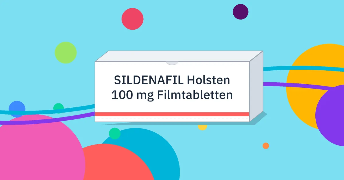 Symbolbild: Packung mit der Aufschrift SILDENAFIL Holsten 100 mg Filmtabletten (PZN 14265848) – Verfügbarkeit und Bezug in Apotheken in Frankfurt am Main