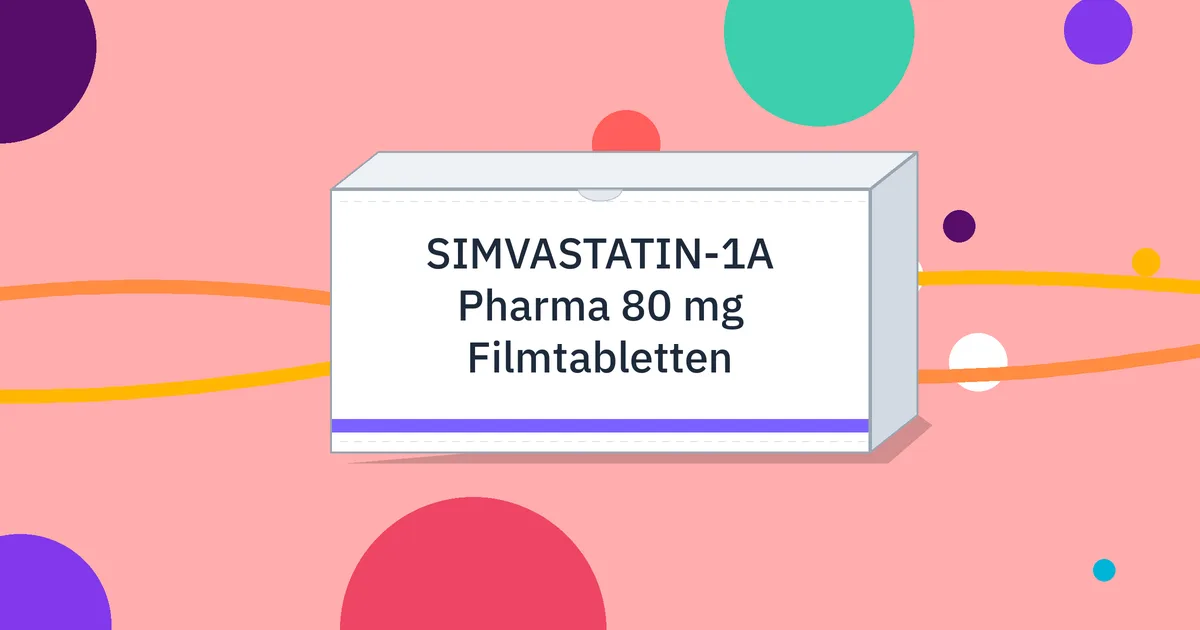 Symbolbild: Packung mit der Aufschrift SIMVASTATIN-1A Pharma 80 mg Filmtabletten (PZN 02918274) – Verfügbarkeit und Bezug in Apotheken in Frankfurt am Main