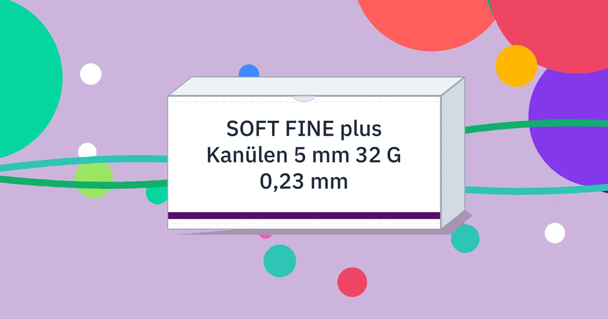 Symbolbild: Packung mit der Aufschrift SOFT FINE plus Kanülen 5 mm 32 G 0,23 mm (PZN 13847212) – Verfügbarkeit und Bezug in Apotheken in Frankfurt am Main