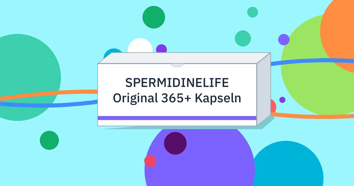 Symbolbild: Packung mit der Aufschrift SPERMIDINELIFE Original 365+ Kapseln (PZN 17467481) – Verfügbarkeit und Bezug in Apotheken in Frankfurt am Main