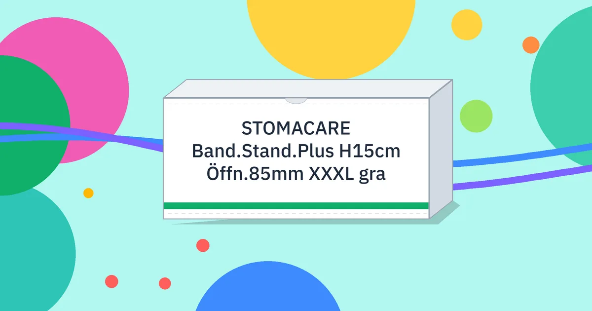Symbolbild: Packung mit der Aufschrift STOMACARE Band.Stand.Plus H15cm Öffn.85mm XXXL gra (PZN 16750507) – Verfügbarkeit und Bezug in Apotheken in Frankfurt am Main