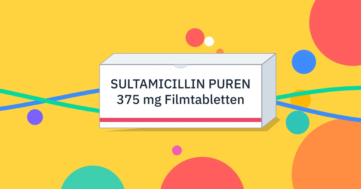 Symbolbild: Packung mit der Aufschrift SULTAMICILLIN PUREN 375 mg Filmtabletten (PZN 18019974) – Verfügbarkeit und Bezug in Apotheken in Frankfurt am Main
