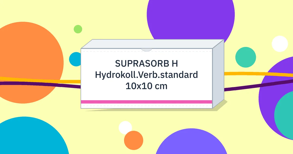 Symbolbild: Packung mit der Aufschrift SUPRASORB H Hydrokoll.Verb.standard 10x10 cm (PZN 16261599) – Verfügbarkeit und Bezug in Apotheken in Frankfurt am Main