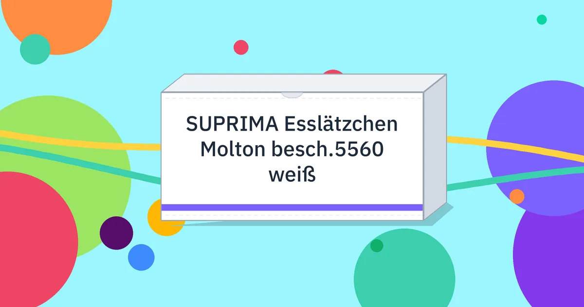 Symbolbild: Packung mit der Aufschrift SUPRIMA Esslätzchen Molton besch.5560 weiß (PZN 03901270) – Verfügbarkeit und Bezug in Apotheken in Frankfurt am Main