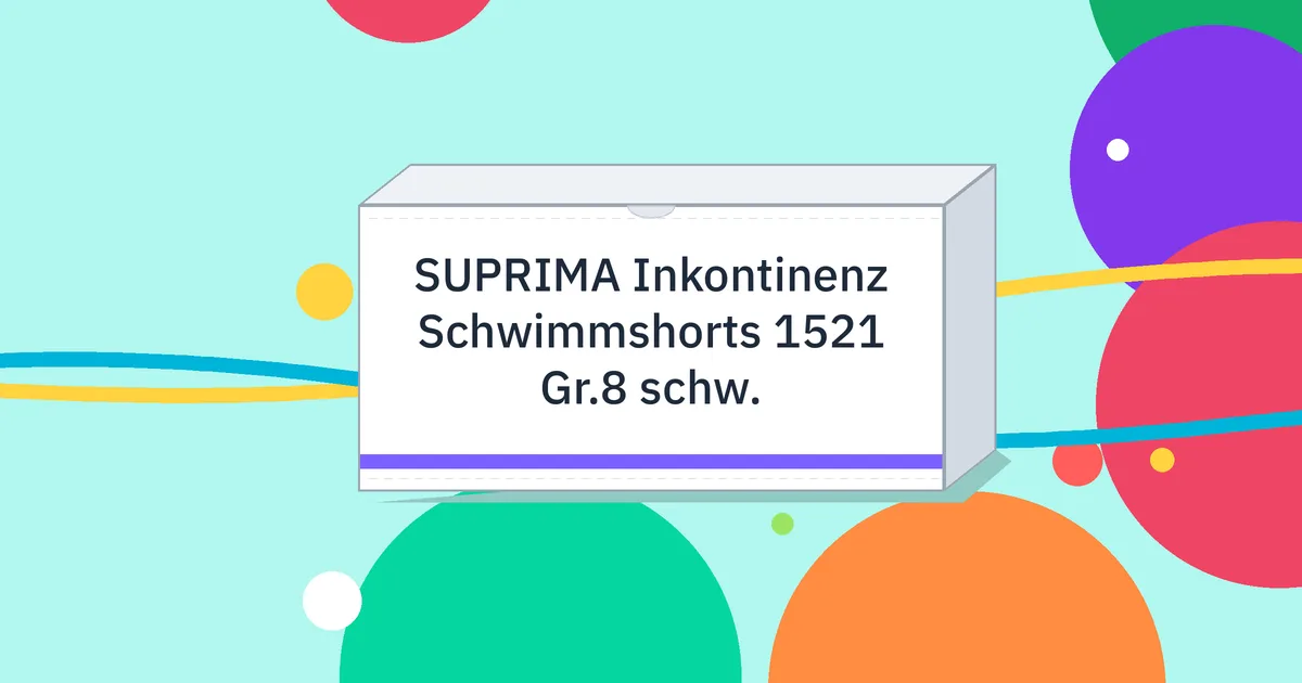 Symbolbild: Packung mit der Aufschrift SUPRIMA Inkontinenz Schwimmshorts 1521 Gr.8 schw. (PZN 04376328) – Verfügbarkeit und Bezug in Apotheken in Frankfurt am Main