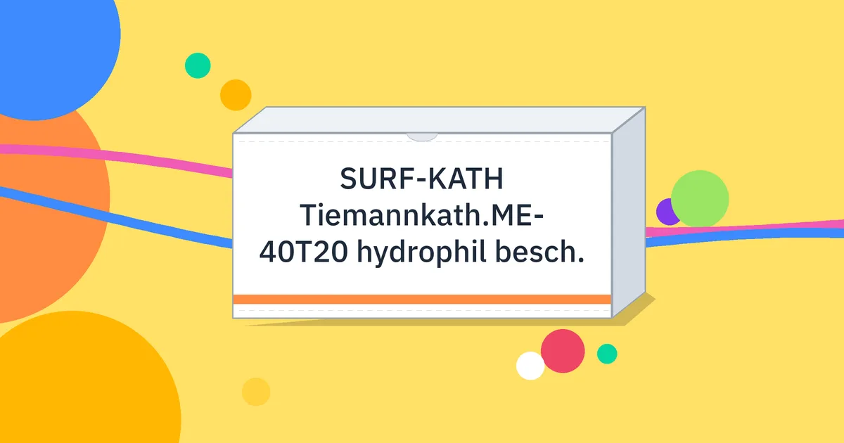 Symbolbild: Packung mit der Aufschrift SURF-KATH Tiemannkath.ME-40T20 hydrophil besch. (PZN 05737099) – Verfügbarkeit und Bezug in Apotheken in Frankfurt am Main