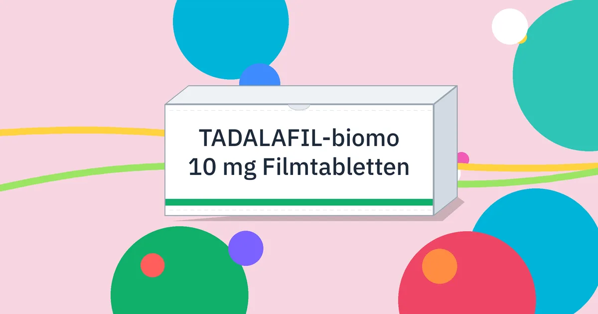 Symbolbild: Packung mit der Aufschrift TADALAFIL-biomo 10 mg Filmtabletten (PZN 18676620) – Verfügbarkeit und Bezug in Apotheken in Frankfurt am Main
