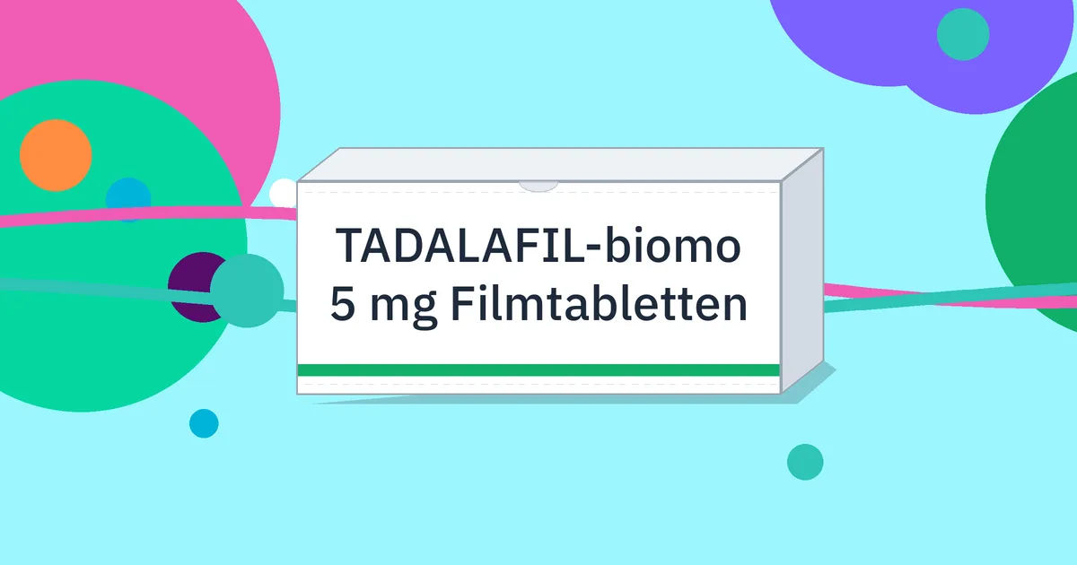 Symbolbild: Packung mit der Aufschrift TADALAFIL-biomo 5 mg Filmtabletten (PZN 15735121) – Verfügbarkeit und Bezug in Apotheken in Frankfurt am Main