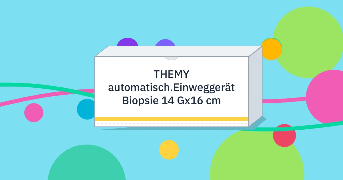 Symbolbild: Packung mit der Aufschrift THEMY automatisch.Einweggerät Biopsie 14 Gx16 cm (PZN 16919975) – Verfügbarkeit und Bezug in Apotheken in Frankfurt am Main