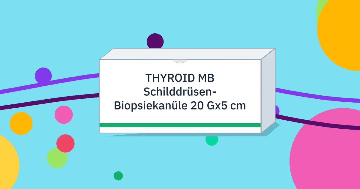 Symbolbild: Packung mit der Aufschrift THYROID MB Schilddrüsen-Biopsiekanüle 20 Gx5 cm (PZN 06124648) – Verfügbarkeit und Bezug in Apotheken in Frankfurt am Main