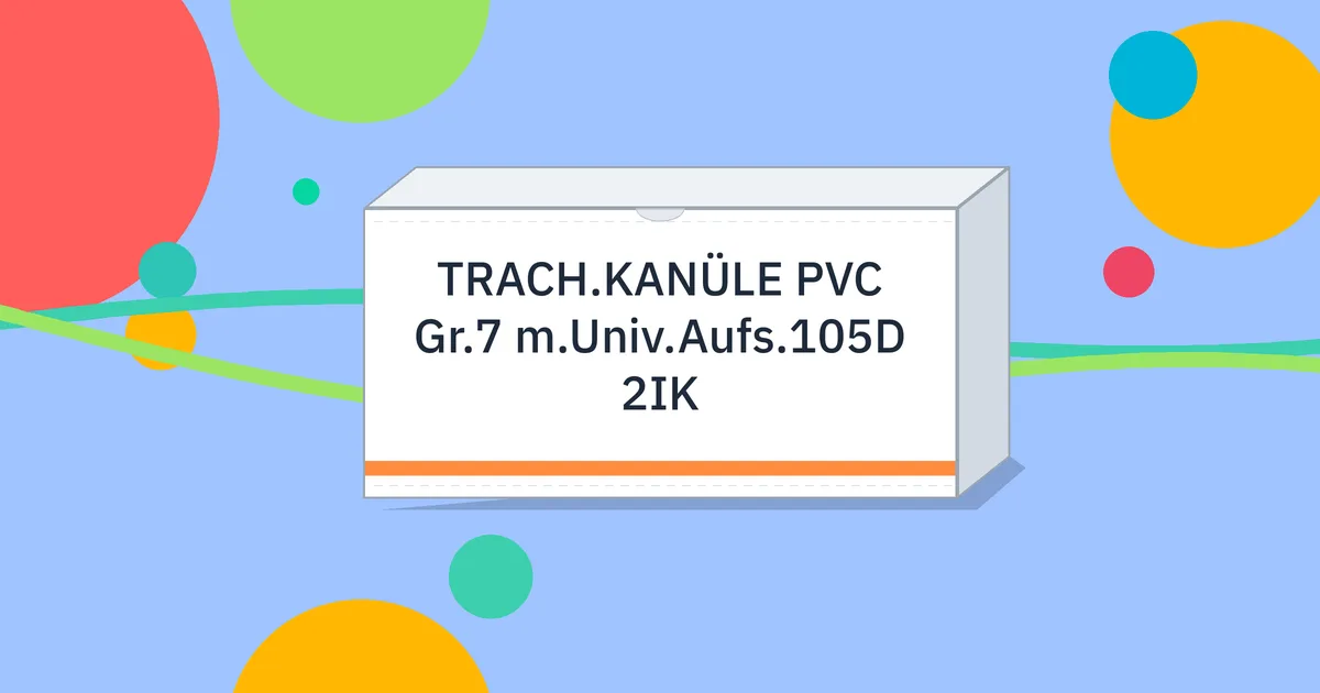 Symbolbild: Packung mit der Aufschrift TRACH.KANÜLE PVC Gr.7 m.Univ.Aufs.105D 2IK (PZN 06994438) – Verfügbarkeit und Bezug in Apotheken in Frankfurt am Main