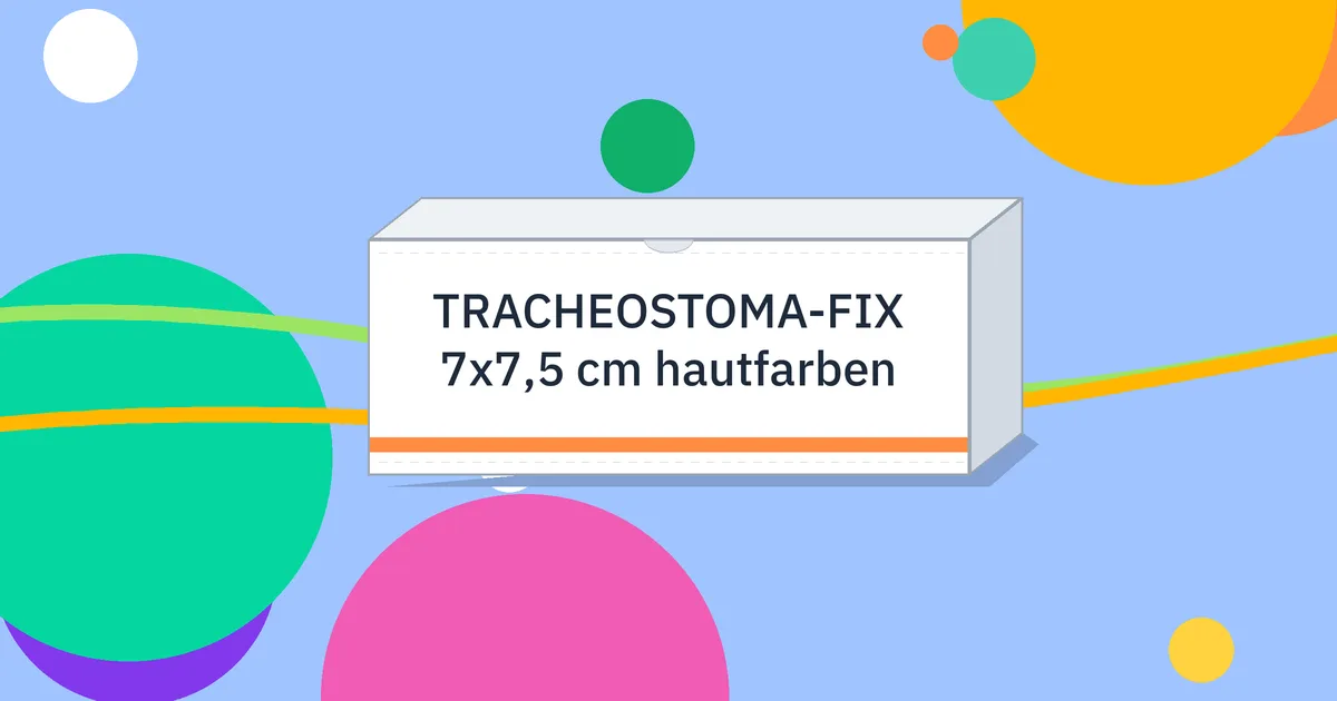 Symbolbild: Packung mit der Aufschrift TRACHEOSTOMA-FIX 7x7,5 cm hautfarben (PZN 14234291) – Verfügbarkeit und Bezug in Apotheken in Frankfurt am Main