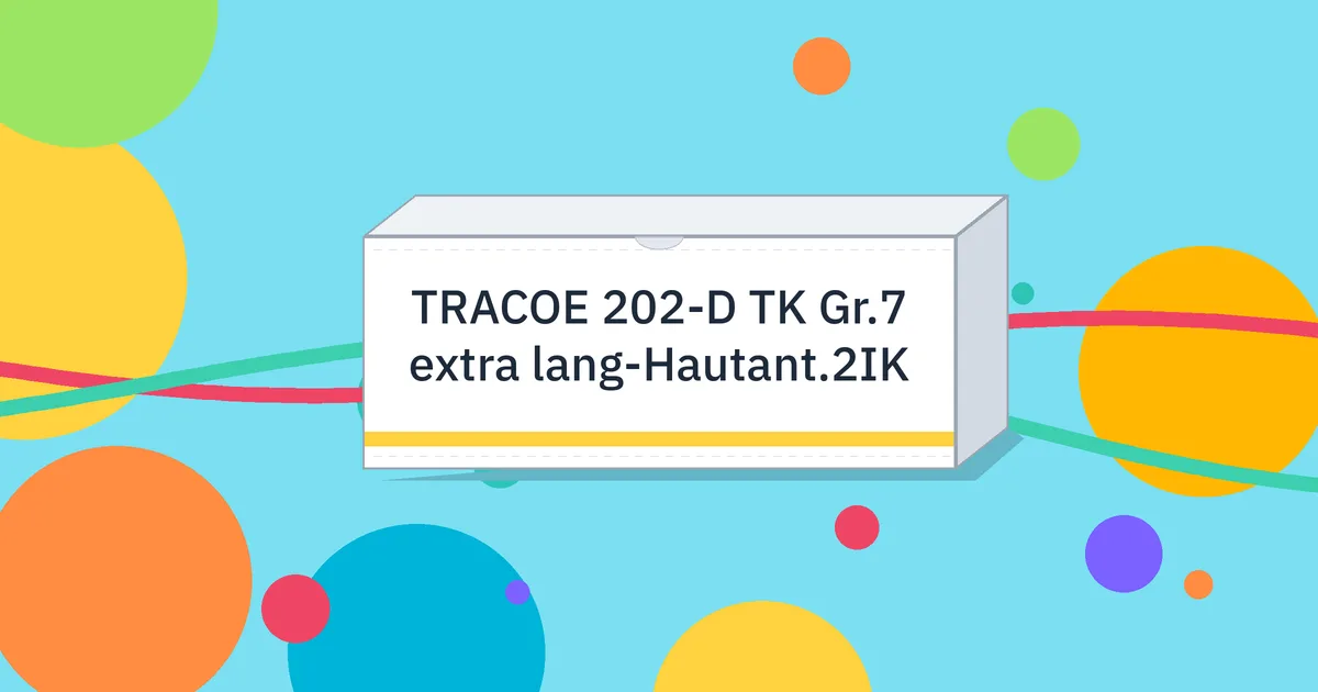 Symbolbild: Packung mit der Aufschrift TRACOE 202-D TK Gr.7 extra lang-Hautant.2IK (PZN 02719712) – Verfügbarkeit und Bezug in Apotheken in Frankfurt am Main