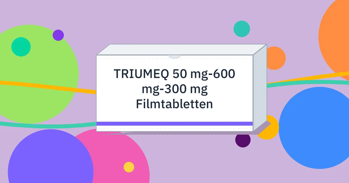 Symbolbild: Packung mit der Aufschrift TRIUMEQ 50 mg-600 mg-300 mg Filmtabletten (PZN 10391243) – Verfügbarkeit und Bezug in Apotheken in Frankfurt am Main