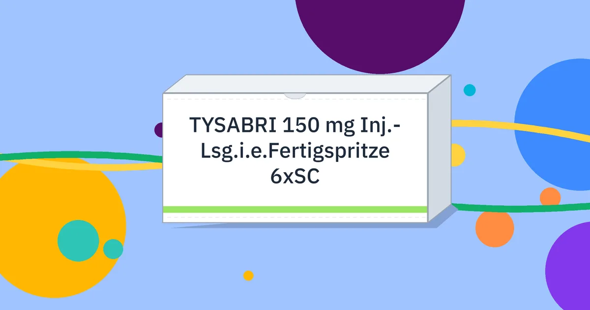 Symbolbild: Packung mit der Aufschrift TYSABRI 150 mg Inj.-Lsg.i.e.Fertigspritze 6xSC (PZN 20107295) – Verfügbarkeit und Bezug in Apotheken in Frankfurt am Main