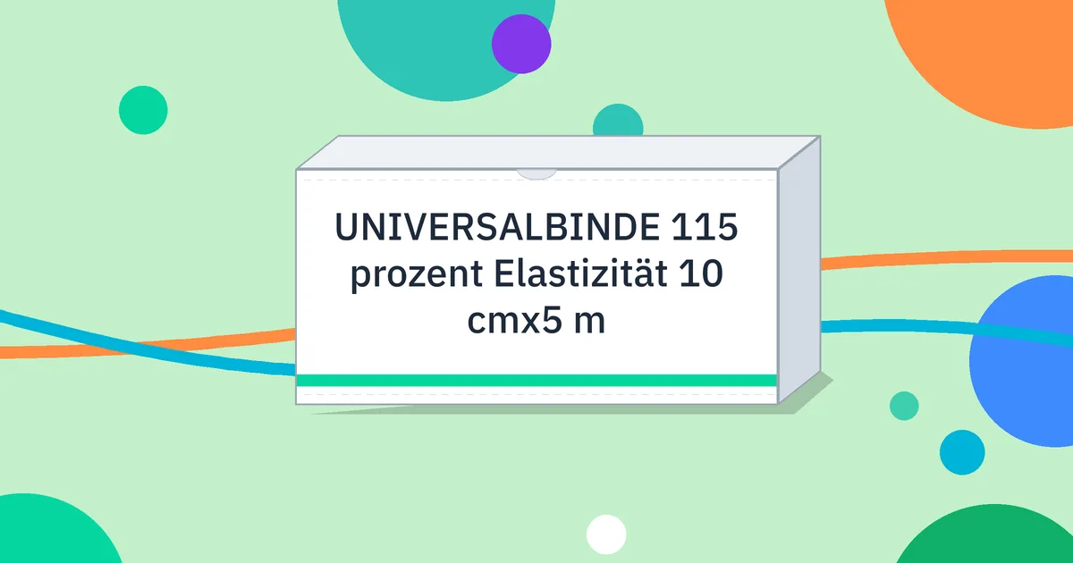 Symbolbild: Packung mit der Aufschrift UNIVERSALBINDE 115 prozent Elastizität 10 cmx5 m (PZN 08443263) – Verfügbarkeit und Bezug in Apotheken in Frankfurt am Main