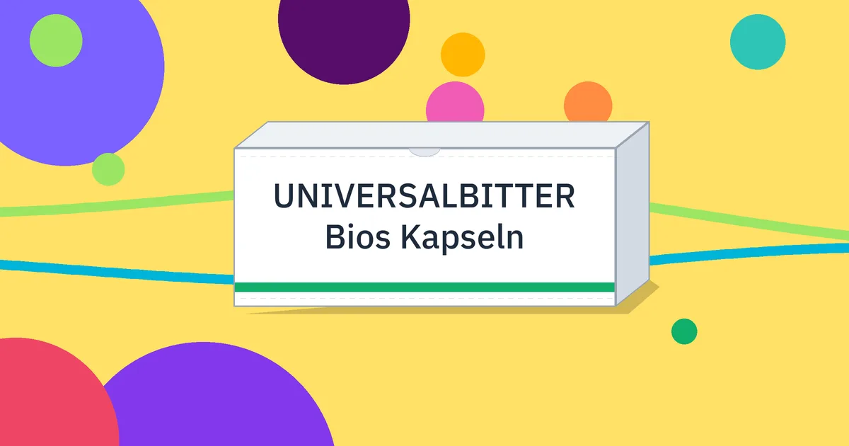 Symbolbild: Packung mit der Aufschrift UNIVERSALBITTER Bios Kapseln (PZN 06414174) – Verfügbarkeit und Bezug in Apotheken in Frankfurt am Main