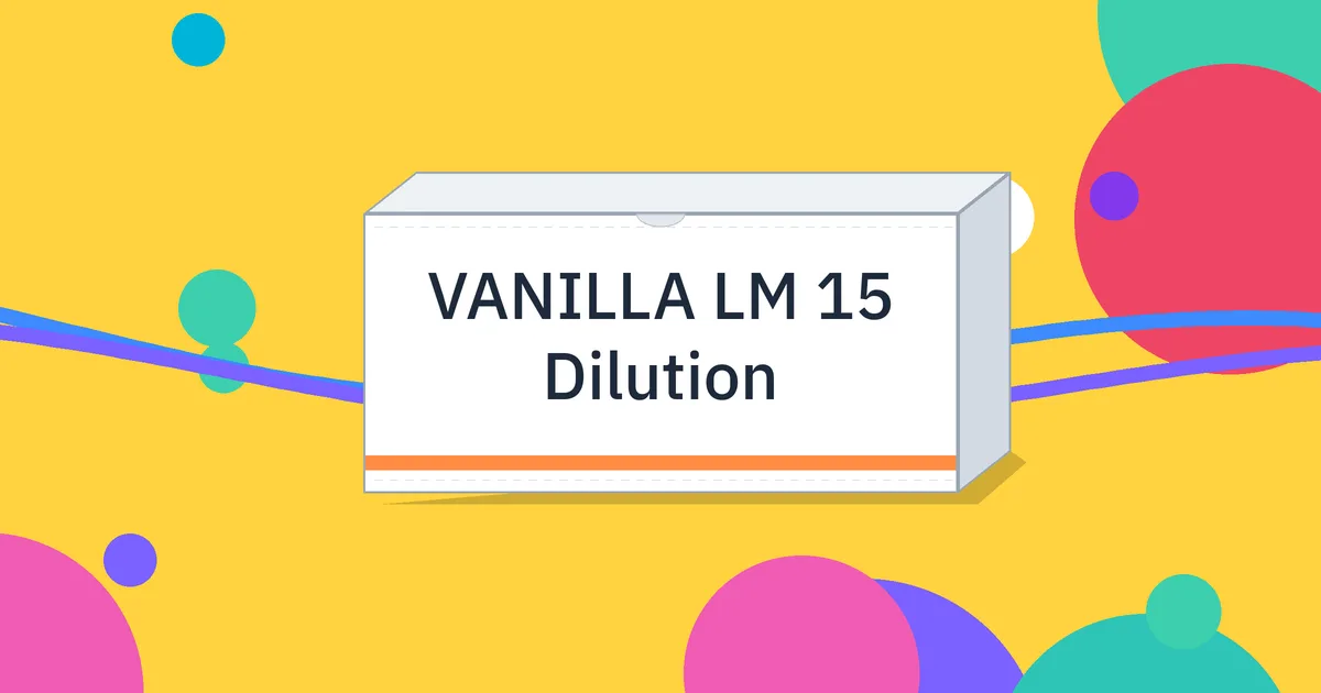 Symbolbild: Packung mit der Aufschrift VANILLA LM 15 Dilution (PZN 13263623) – Verfügbarkeit und Bezug in Apotheken in Frankfurt am Main