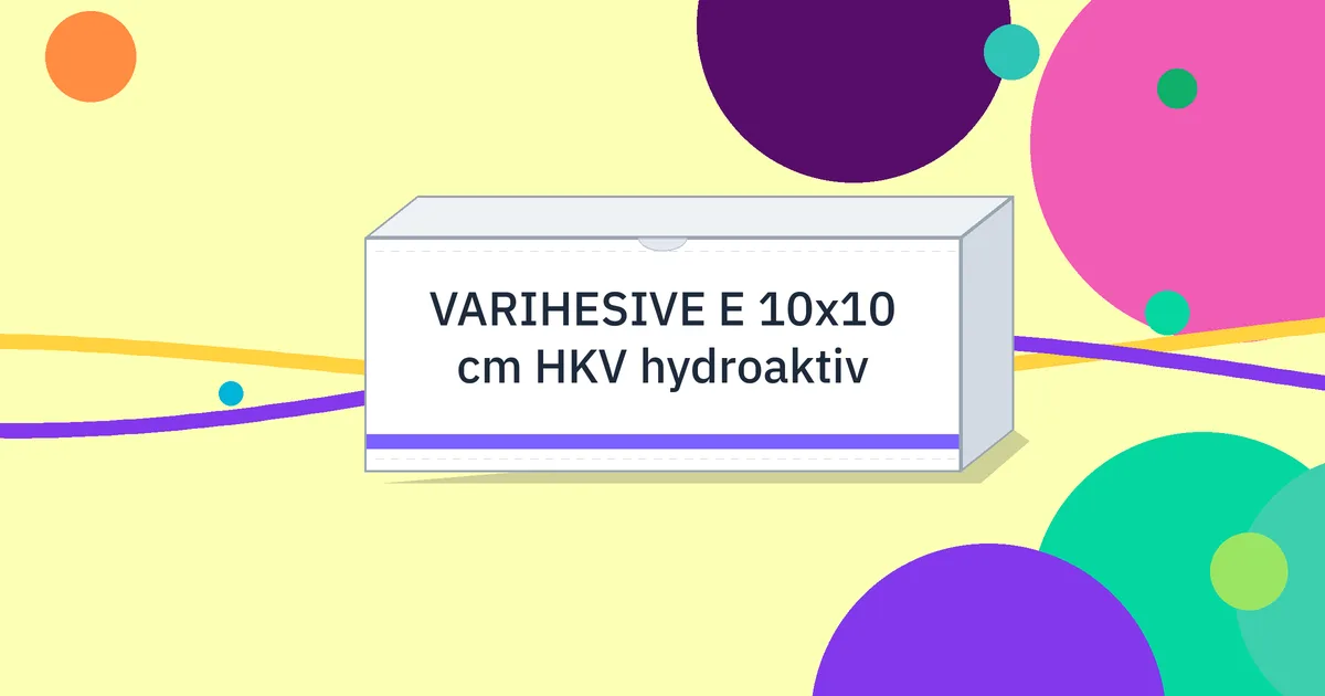 Symbolbild: Packung mit der Aufschrift VARIHESIVE E 10x10 cm HKV hydroaktiv (PZN 18126517) – Verfügbarkeit und Bezug in Apotheken in Frankfurt am Main