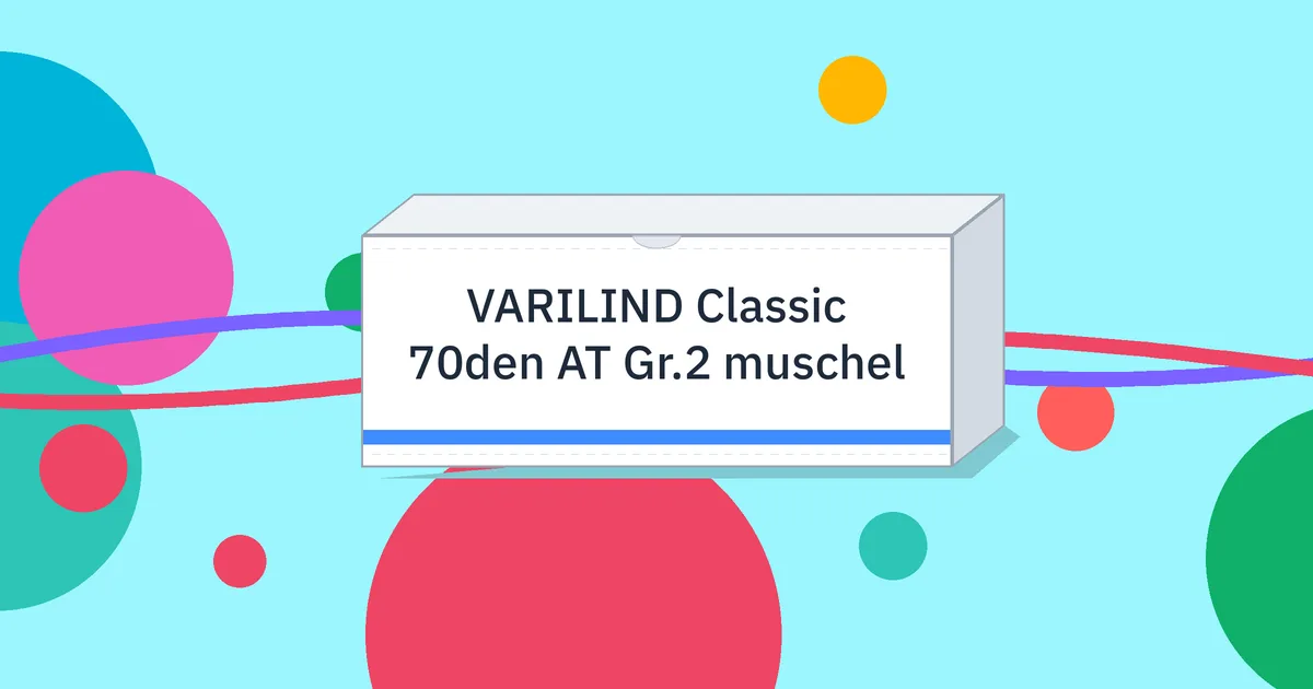 Symbolbild: Packung mit der Aufschrift VARILIND Classic 70den AT Gr.2 muschel (PZN 09521999) – Verfügbarkeit und Bezug in Apotheken in Frankfurt am Main