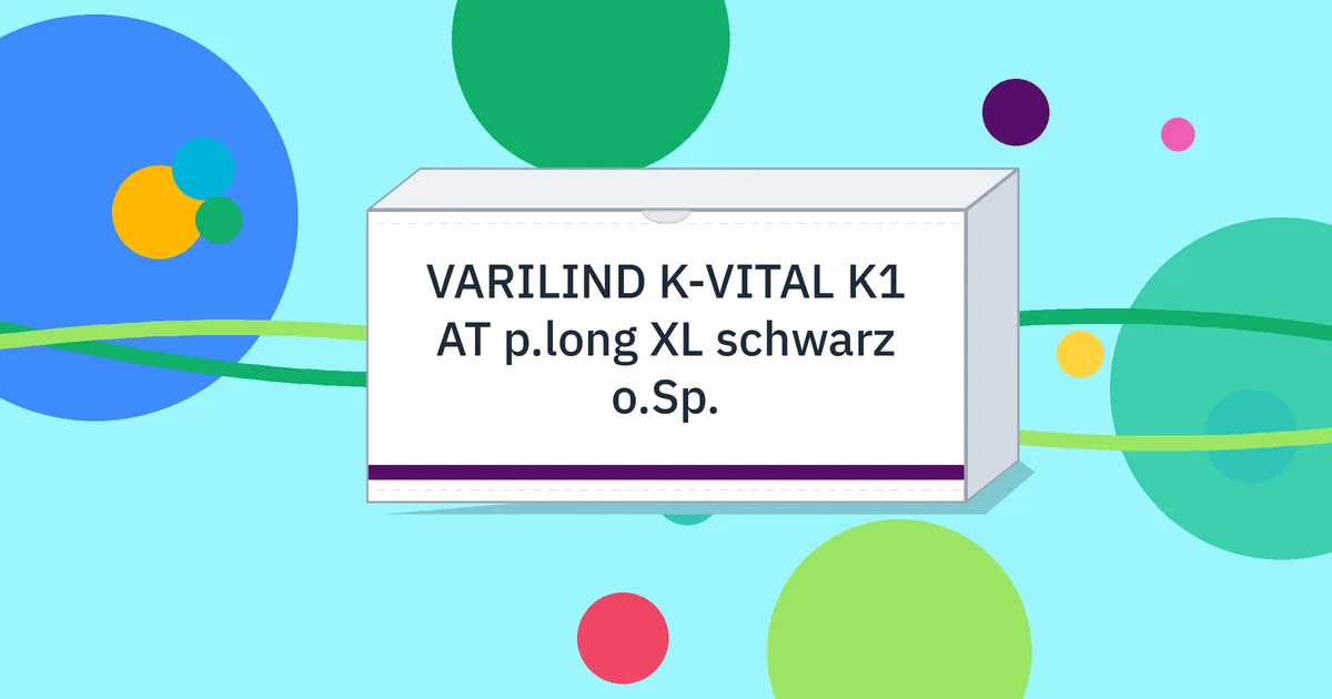 Symbolbild: Packung mit der Aufschrift VARILIND K-VITAL K1 AT p.long XL schwarz o.Sp. (PZN 20560681) – Verfügbarkeit und Bezug in Apotheken in Frankfurt am Main