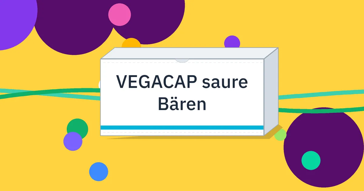 Symbolbild: Packung mit der Aufschrift VEGACAP saure Bären (PZN 15398304) – Verfügbarkeit und Bezug in Apotheken in Frankfurt am Main